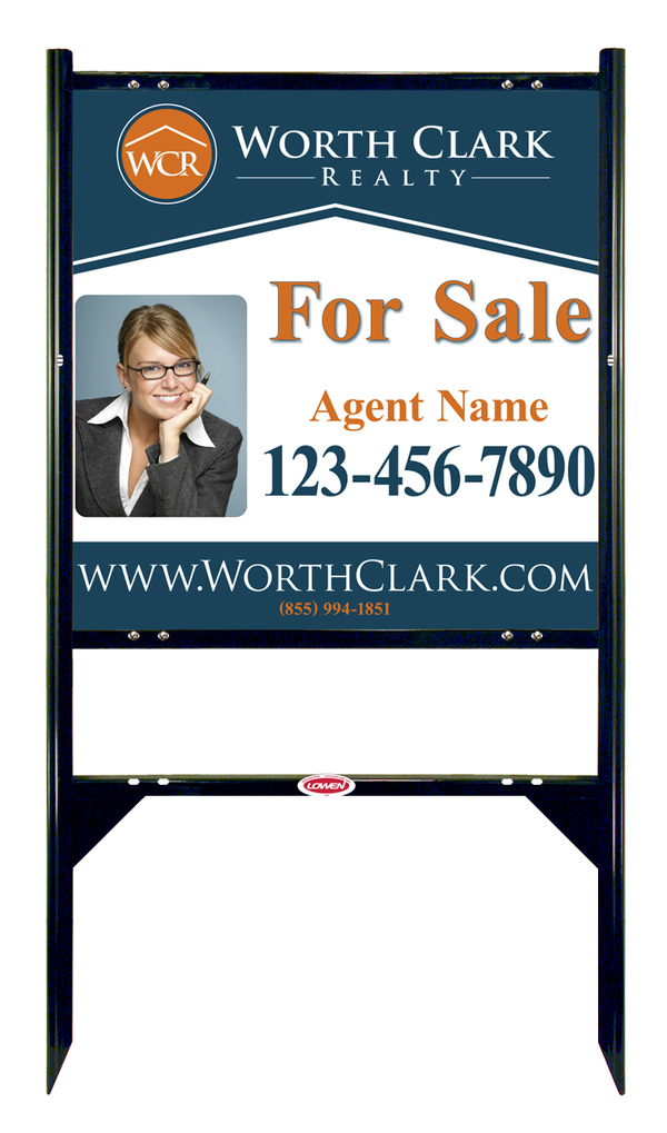 Worth Clark Realty Angle Iron Frame w/ 1 Rider Inserts and Photo Sign ...